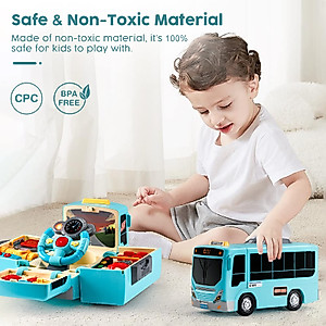 Joyibay Car Toy Bus for Toddlers - Simulation Steering Wheel School Bus Toys for Kids Educational Bus Driving Toy Musical Bus Transport Play Vehicles for Birthday and Easter Gift