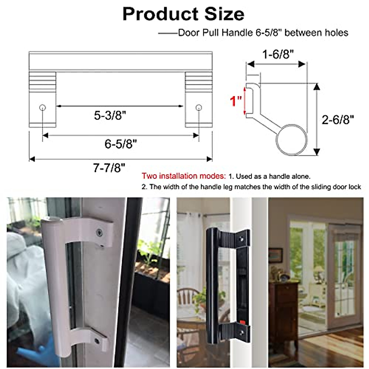 Young Dance Sliding Door Handle 8" Aluminum Alloy Sliding Glass Door Pull - Patio Door Handle Fits 6-5/8 in Mounting Holes for Old or Damaged Door Pull - Perfect for Patio and Glass Doors (Black)