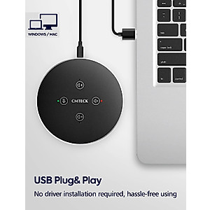 CMTECK USB Speakerphone, Conference Microphone for Home Office, Crystal Clear 360º Voice Pickup, Plug and Play, LED Indicator, Perfect for Zoom, Skype, Podcasting