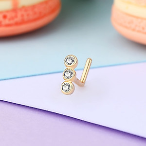 MeIighting 14K Gold Nose Stud L Shaped Nose Ring 20G with Round Cubic Zirconia Nose Piercing Jewelry for Women Men Real Gold
