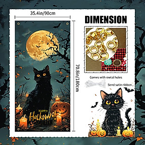 Halloween Door Cover Halloween Birthday Party Door Decorations Door scary window Banner 35.4 X 70.8 Inches Cat Theme Door Cover Halloween Birthday Decorations Sign Front Door for Halloween Party outdoor Supplies Decor (cat)