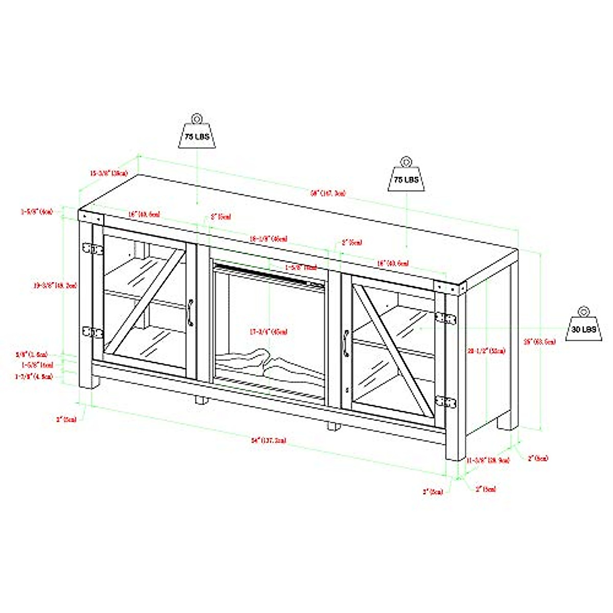 Walker Edison Farmhouse Barn Door Wood and Glass Fireplace TV Stand for TV's up to 64" Flat Screen Living Room Storage Cabinet Doors and Shelves Entertainment Center, 58 Inch, Stone Grey