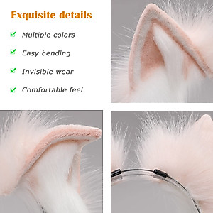 BNLIDES Handmade Fur Fox Wolf Cat Ears Headwear Women Men Cosplay Costume Party Cute Head Accessories for Halloween (Khaki White)