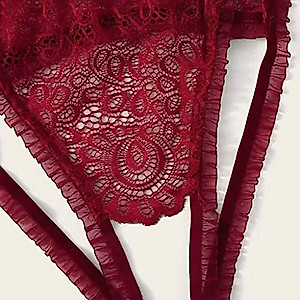 Lingerie for Women Sexy Naughty, Black Bodysuit Lingerie Bra and Panty Set Lengerie Costume Fashion Plus Size V-Neck Hollow Bra Thong Lingerie Set Underwear S-2Xl Lingerie Set (XXL, Red)