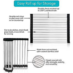 MK3 roll up Dish Drying Rack for Kitchen Counter , with Sponge Holder for Kitchen Sink Caddy Organizer Telescopic Storage Black