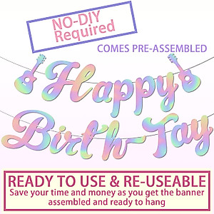 Birthday Decorations Happy Birth-Tay Banner, NO-DIY Birthday Banner, Glitter Laser Happy Birth-Tay Decorations for Girl Boys Birthday Party