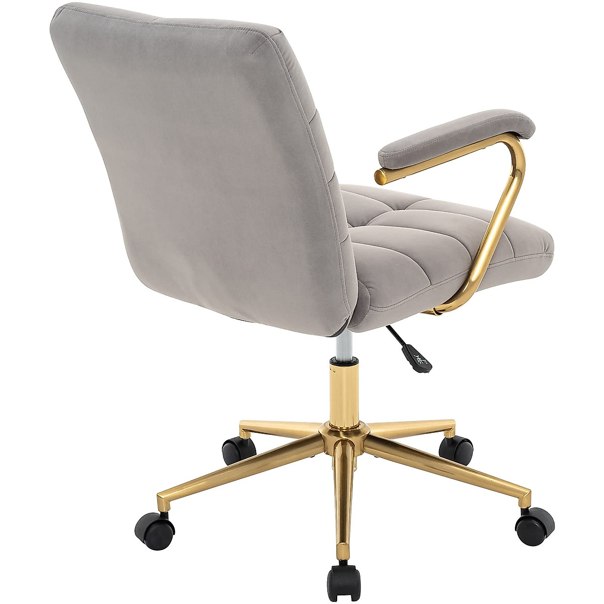 MFD LIVING Velvet Home Office Desk Chair, Upholstered Adjustable Swivel Task Chair with Wheels, Tufted Mid-Back Computer Chair with Arms, for Study Living Room Vanity (Grey, Gold Base)