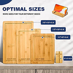 Wooden Cutting Boards for Kitchen: Set of 3 sizes - Bonus phone holder - With juice groove - For Meat Fish Vegetables Fruit - Strong and durable