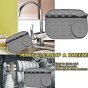 Silicone Spoon Rest 2 in 1 Larger Size Utensil Rest for Kitchen Counter Stove Top, Upgraded Spoon Holder with Drip Pad Include 4 Slots & 1 Spoon Holder, Gray