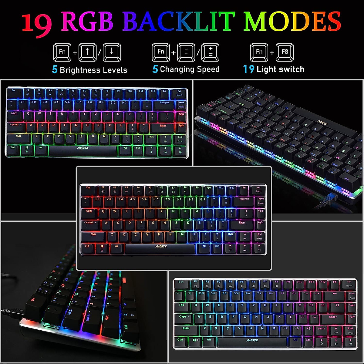 LexonElec AK33 RGB Mechanical Gaming Keyboard,82 Keys Mini Compact Computer Keyboard,20 LED Backlit Black Switch Waterproof Ergonomic Keyboard for PC Laptop Mac,Xbox,PS4,PS5(Black RGB)