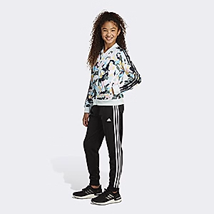 adidas Girls' Zip Front Tricot Bomber Jacket, White with Multicolor, Medium