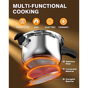 WantJoin Stainless Steel Pressure Cooker(Non-Aluminum),10 Quart Induction Compatible Pressure Cooker with Spring Valve Safeguard Devices,Compatible with Gas & Induction Cooker