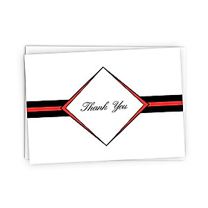 Black Tabby Studio Diamond Thank You Cards - 48 Cards & Envelopes (Red)
