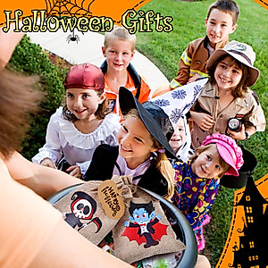 24 Pcs Halloween Burlap Treat Bags with Pumpkin Cards and Drawstring 7 x 5 Inch Halloween Linen Jute Bag Trick or Treat Burlap Candy Bag Halloween Candy Pouches for Halloween Party Favor (Funny Style)