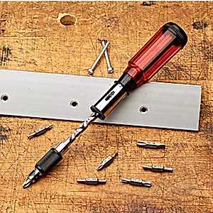 Kings County Tools Yankee Style Screwdriver | 7 Double-Sided Bits Included | Rotating Barrel with Hex Chuck | 3-Position Selector - Locked, Spiral-In and Spiral-Out | Easy on Hands