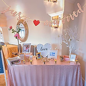 KakaSwa Just Married Banner, Wedding Party / Birdal Shower / Engagement Party Decorations, Hanging Banner for Wedding Party, Theme Party Supplies - Rose Gold