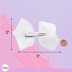 3 Inch Grosgrain Bow for Little Girls- Set of 2 (White)