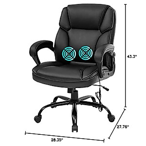 Big and Tall Office Chair Ergonomic Chair 400lbs Wide Seat Desk Chair PU Leather Computer Chair with Lumbar Support Arms Mid Back Executive Task Chair, Black