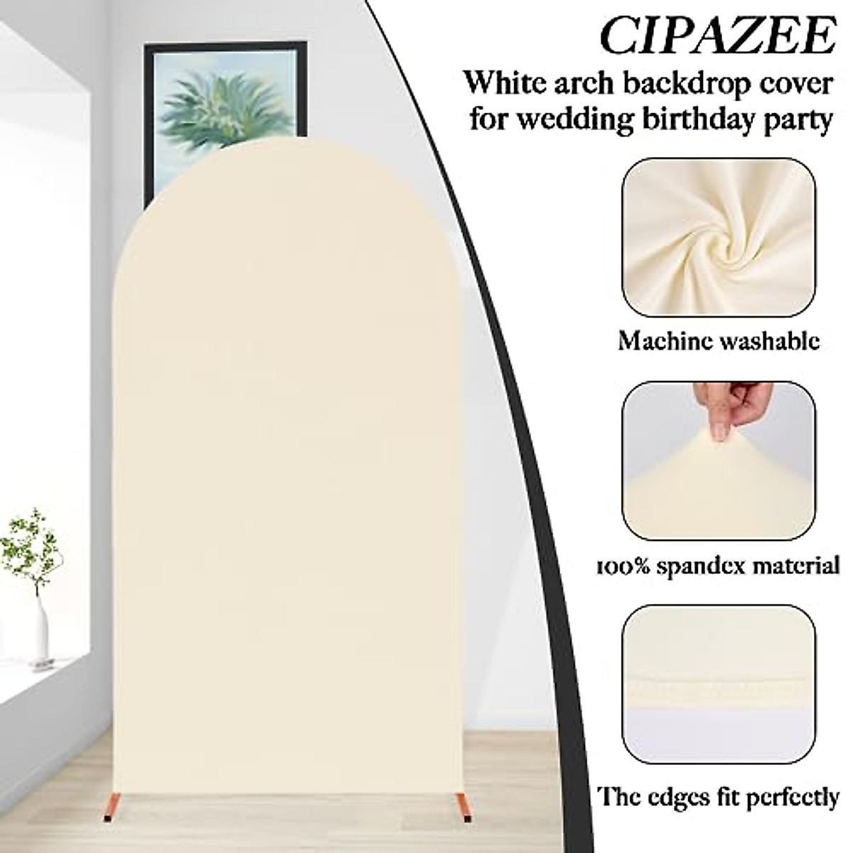 CIPAZEE Beige Arch Backdrop Cover - Beige Wedding Arch Cover Spandex Fitting Round Top Backdrop Arch Stand for Wedding Birthday Party Decoration(Beige,7.2x4FT)