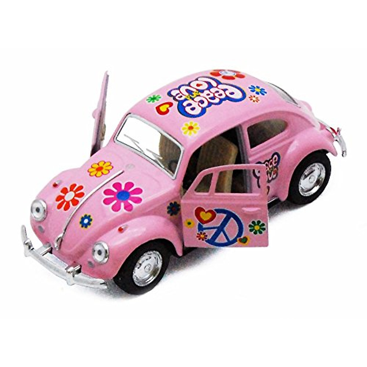 KiNSMART 1967 Volkswagen Classical Beetle w/Peace Love Decals, Set of 4 5375DF - 1/32 Scale Diecast Model Toy Cars