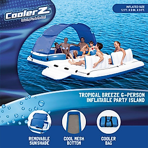 Bestway Hydro-Force Tropical Breeze 6 Person Inflatable Party Island Water Float Lounger with 6 Cup Holders, Backrests, and Detachable Sun Shade