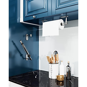 BATHDANCE Paper Towel Holder Under Cabinet, Single Hand Operable Roll Holder with Damping Effect,No Drilling or Wall Mounted SUS304 Stainless Steel for Kitchen Bathroom (Sliver)