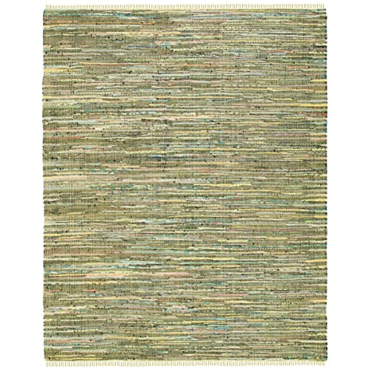 SAFAVIEH Rag Rug Collection 6' x 9' Light Green/Multi RAR127D Handmade Boho Stripe Cotton Area Rug