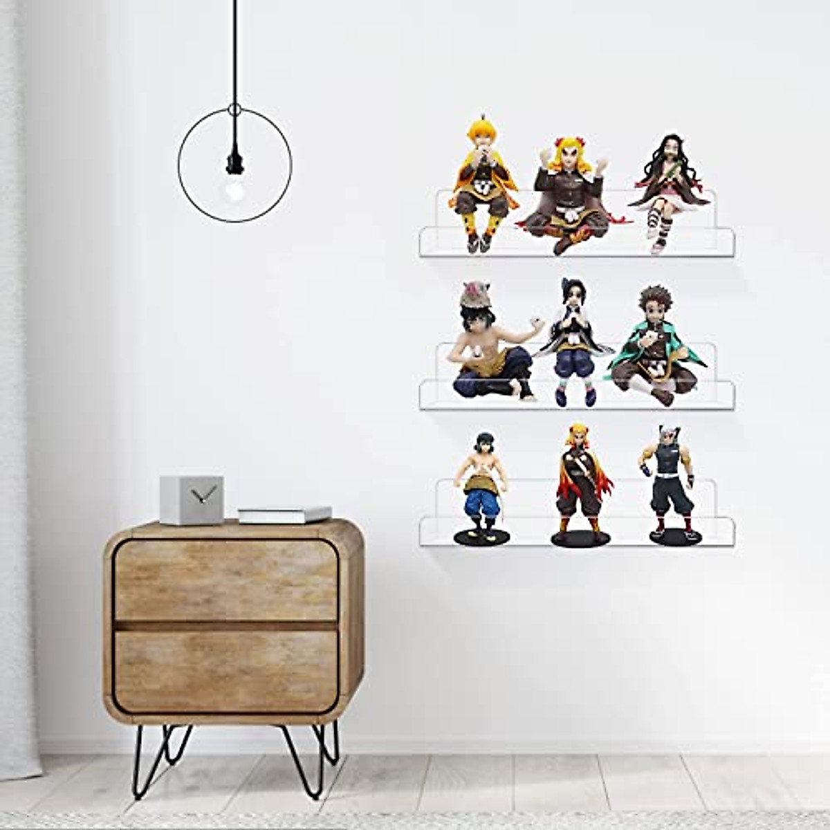 Dezzer Acrylic Floating Shelves, 6 Pack 15" Invisible Shelf Wall Ledge Bookshelf Bedroom Bathroom Kitchen Shelves Book Toys Funko Pop Figures Display Shelves, Clear