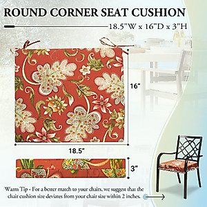 Wellsin Outdoor Chair Cushions for Patio Furniture - Outdoor Cushions for Chairs - Waterproof Patio Chair Cushions Set of 4, 18.5"X16"X3", Flower Red