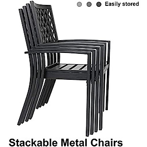 MFSTUDIO 5 Piece Black Metal Outdoor Patio Dining Bistro Set with 4 Armrest Chairs and Steel Frame Slat Larger Square Table, 37" Table and 4 Backyard Garden Chairs Outdoor Furniture Set, Black …
