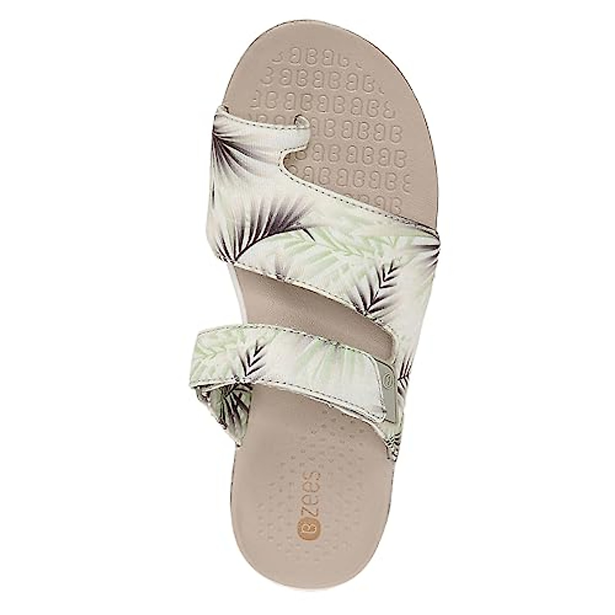 BZees Womens Carry On Slide Sandal Green Palm Leaf 10 W