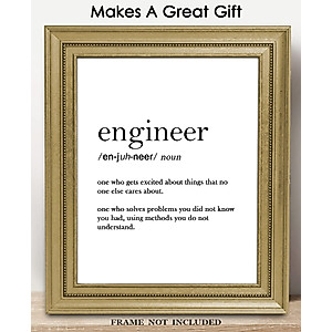 Engineer Funny Definition: 8x10 Unframed Chic, Boho & Modern Typography Wall Art Poster Print for Office, Classroom, Dorm & Bedroom Decor - Creative Idea for Engineers & Engineering Students