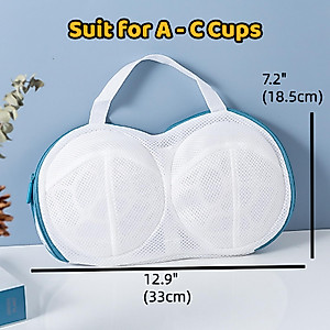 3Pcs Bra Wash Bags for Laundry Lingerie Underwear Brassiere Bag Set for Washing Machine With Zipper Women Delicates Blue (A to C Cups)