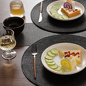 FunWheat Round Braided Placemats Set of 4 Table Mats for Dining Tables Woven Washable Non-Slip Place mats 15Inch (Black, 4pcs)