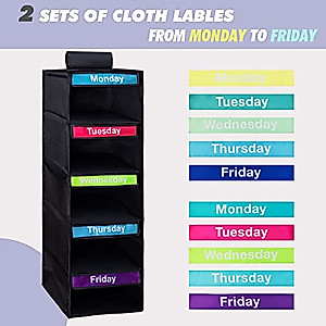 DoveeDosa Weekly Clothes Organizer for Kids-Day of The Week Clothes Organizer for Kids-Kids Daily Clothes Organizer-Monday Friday Clothes Organizer-Kids Closet Organizer-Days of The Week, Black