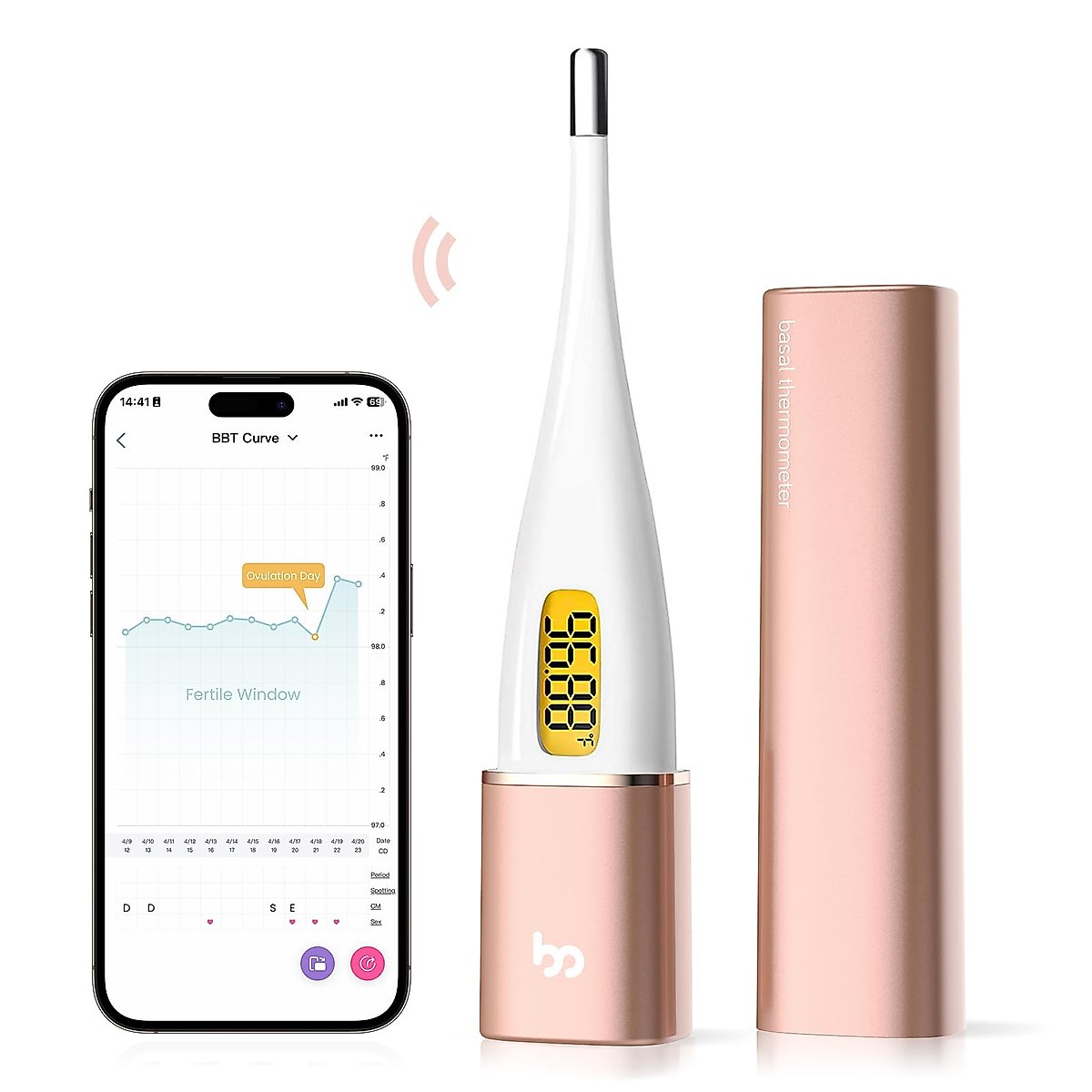 Femometer Smart Basal Thermometer, Intelligent BBT Thermometer with Bluetooth and Backlight, Fertility Monitor Period Tracker, Sync with Femometer APP, Gold