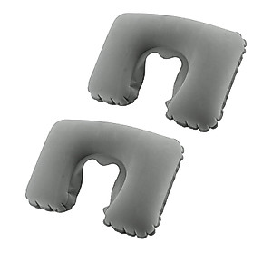 LOUIS FELT 2 Pack Grey Inflatable Travel Neck Cushion Pillow Supports Head & Neck, Flocked Fabric Air Pillow,Compact Travel Pillows for Airplanes Travel Light Inflatable Neck Pillow for Traveling