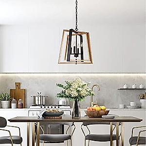 LNC Black and Gold Chandelier, 20“W Modern Farmhouse Pendant Lighting Fixture with Free Swinging Arms for Dining Room, Foyer, Bedroom, Kitchen Island