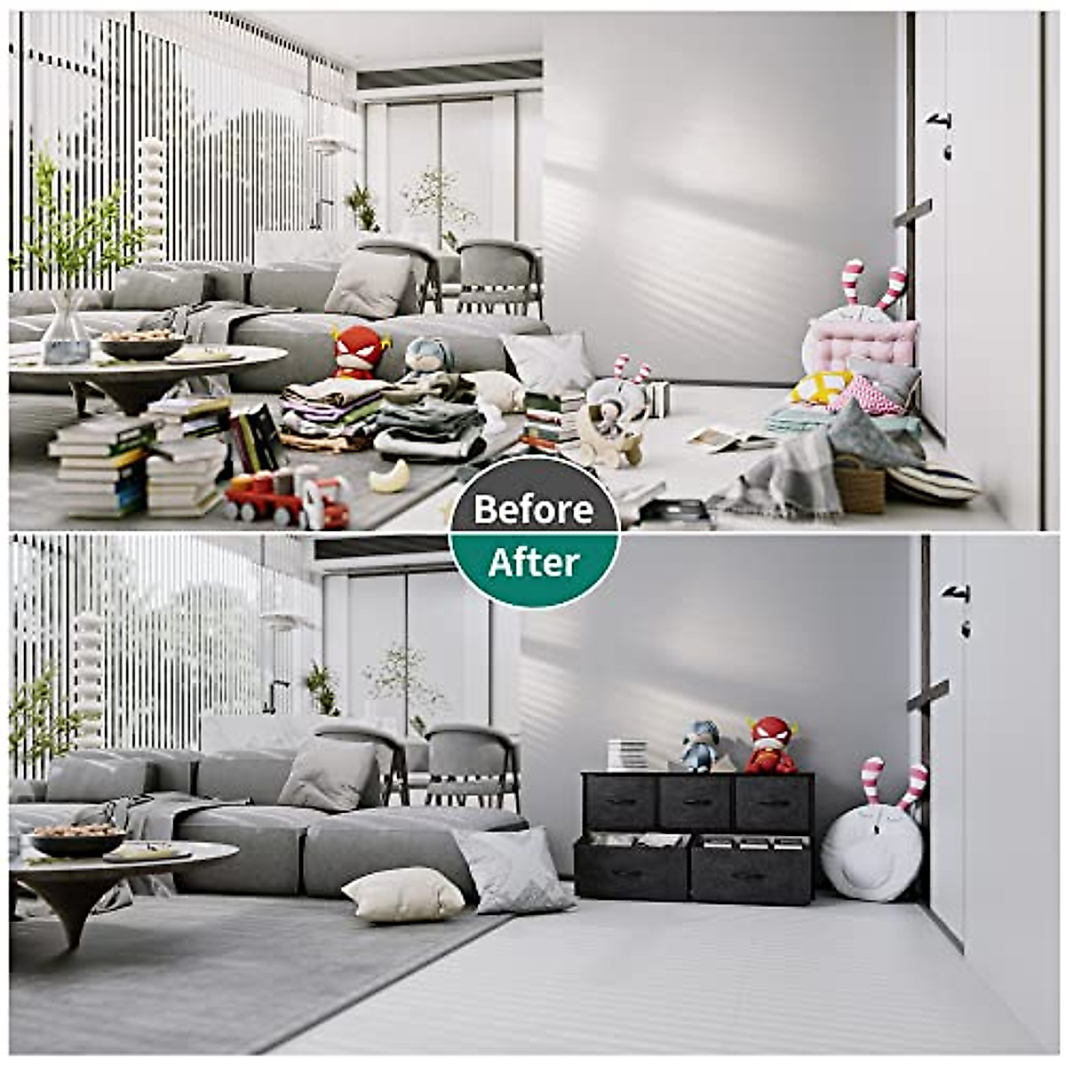 YITAHOME Wide Storage Tower with 5 Drawers - Fabric Dresser, Organizer Unit for Bedroom, Living Room, Closets & Nursery - Sturdy Steel Frame, Easy Pull Fabric Bins & Wooden Top (Black/Grey)