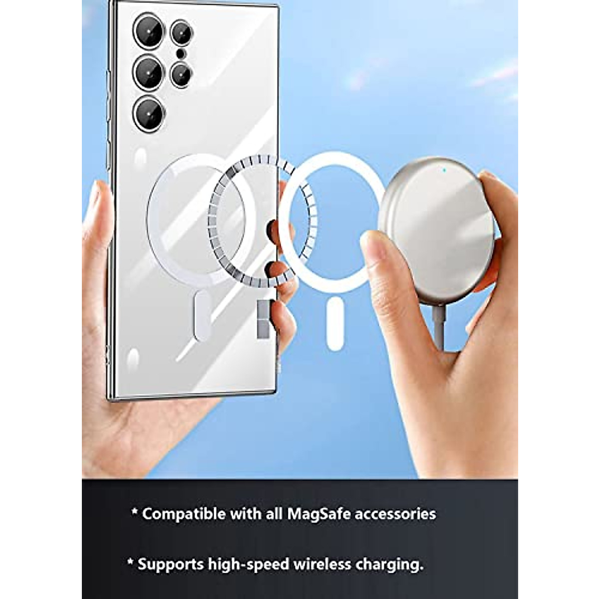 LZGHOYF Galaxy S23 Ultra Case, Clear Case for Samsung Galaxy S23 Ultra Built-in Camera Lens Protector Magnetic Case Compatible with MagSafe Elegant Protection Case Cover - Gold