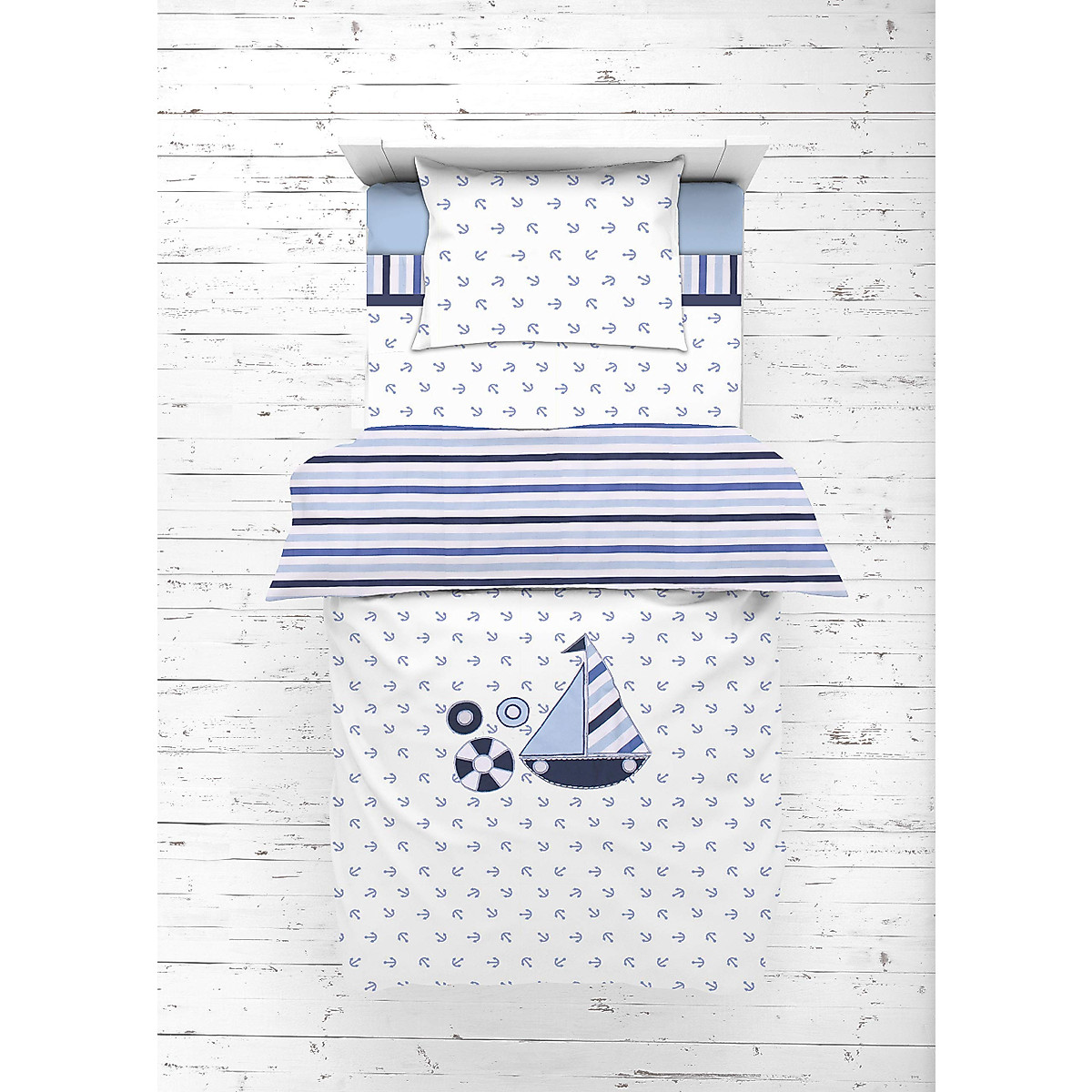 Bacati - Little Sailor Cotton Toddler Bedding Set for Boys (3 Piece Toddler Sheet Set)