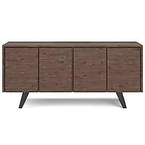 SIMPLIHOME Lowry SOLID ACACIA WOOD 66 Inch Wide Modern Industrial Large 4 Door Sideboard Buffet in Distressed Charcoal Brown, For the Dining Room and Kitchen