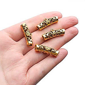 Tibetan Bail Connector,50pcs Antique Golden Tube Bail Beads Alloy Hanger Links Long Hollow Spacer Beads with Loop for Bracelet Necklace DIY Jewelry Making,10x7x25mm