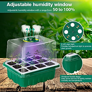 Patigrow 3 Pack Seed Starter Tray with Grow Light, Flexible Silicone 36 Cells Reusable Seed Starter Kit with Humidity Dome, Dishwasher Safe Seeding Starter Trays Indoor Greenhouse for Seed Starting