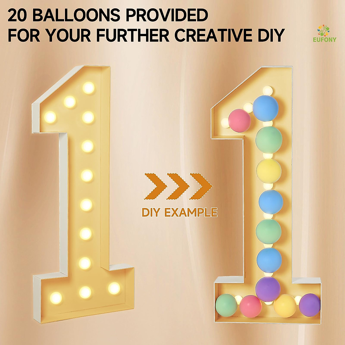 eufony 4FT Marquee Numbers, Large Light Up Numbers 1 for 1st 15th 16th Birthday Party Decorations, Giant Light Up Number for Baby Shower Anniversary Decor, 4 Feet Number 1 w/Lights DIY Kit