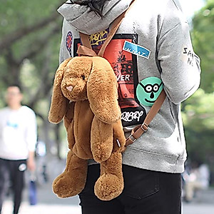 Kmiunty Cute Fuzz Plush Animal Rabbit Backpack Bags with Adjustable Straps for Girls (Brown)