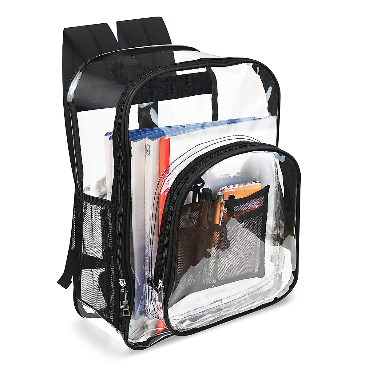 KingBig Clear Backpack Stadium Approved Heavy Duty PVC Bookbag Transparent School Bag with Clear Zipper Pen Pencil Case for School,Sports,Work,Stadium,Security Travel,College.