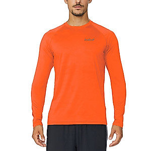 BALEAF Men's Long Sleeve Running Shirts Quick Dry Workout Shirts Athletic T-Shirts Lightweight Soft Fishing Tee Tops Orange Size XL