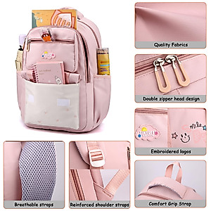 Makukke Backpack for Girls Kids, Cute Kawaii School Bag Lightweight Bookbag Backpack for Middle & High School with Anti Theft Pocket, Pink Backpack