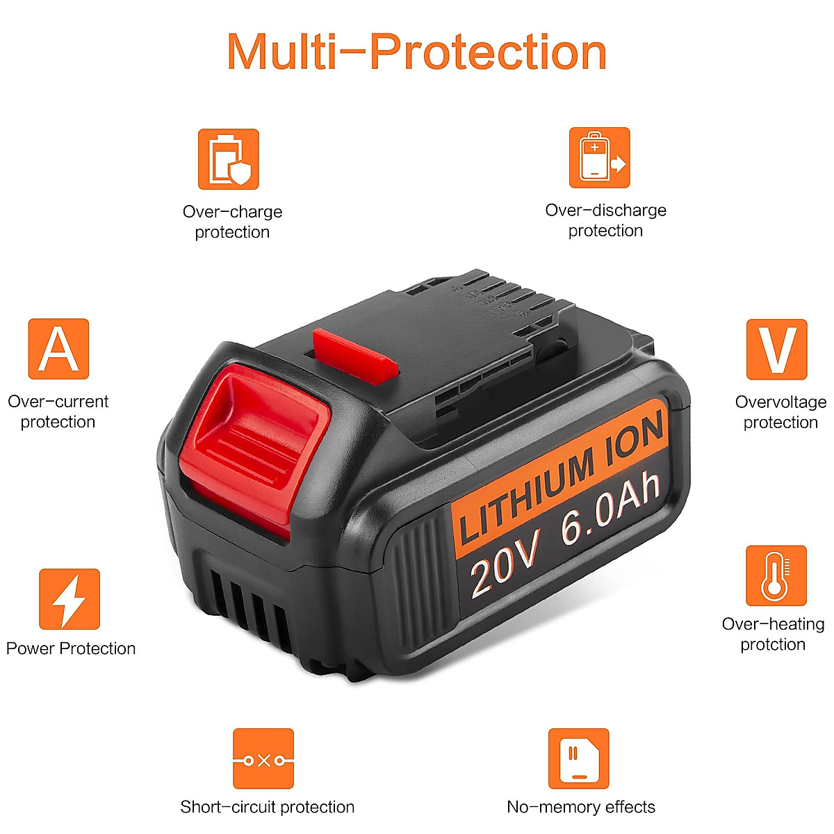 DCB206 20V 6000mAh Lithium Battery Replacement for DeWalt 20V MAX DCB204 DCB200 DCB206 DCB205-2 DCB201 DCB203 DCB181 DCB180 20V DCD/DCF/DCG/DCS Series Cordless Power Tools (2 Packs 6000mAh)